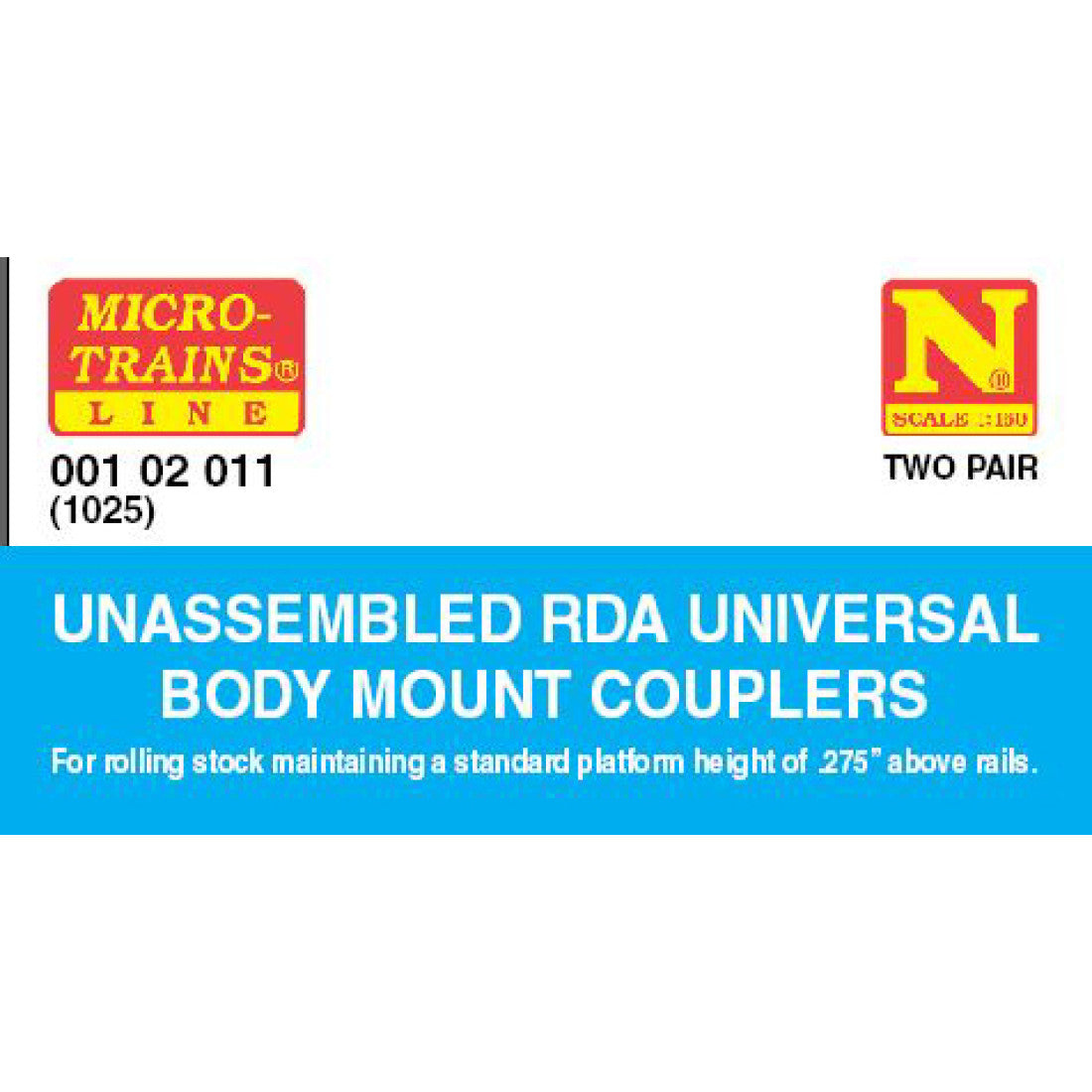 Micro Trains N-Scale RDA universal body mount coupler (1025) 2 pr – A&S ...