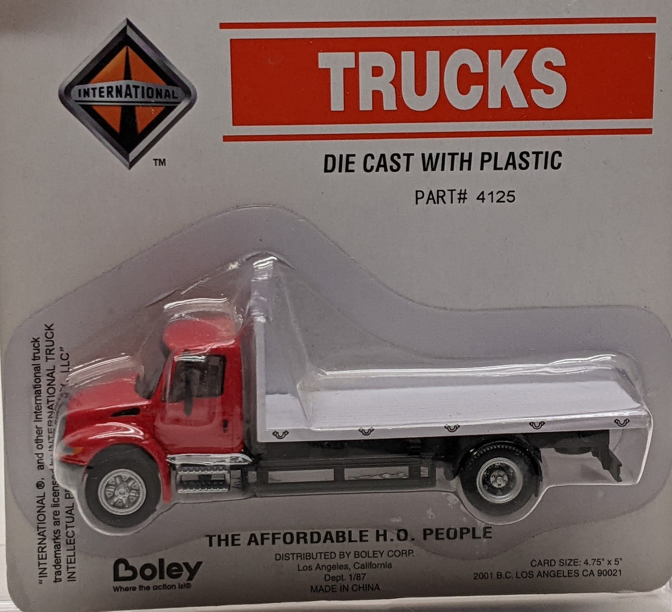 Boley H.O. Scale International Red and White 2 axle Flatbed Diecast Tr ...