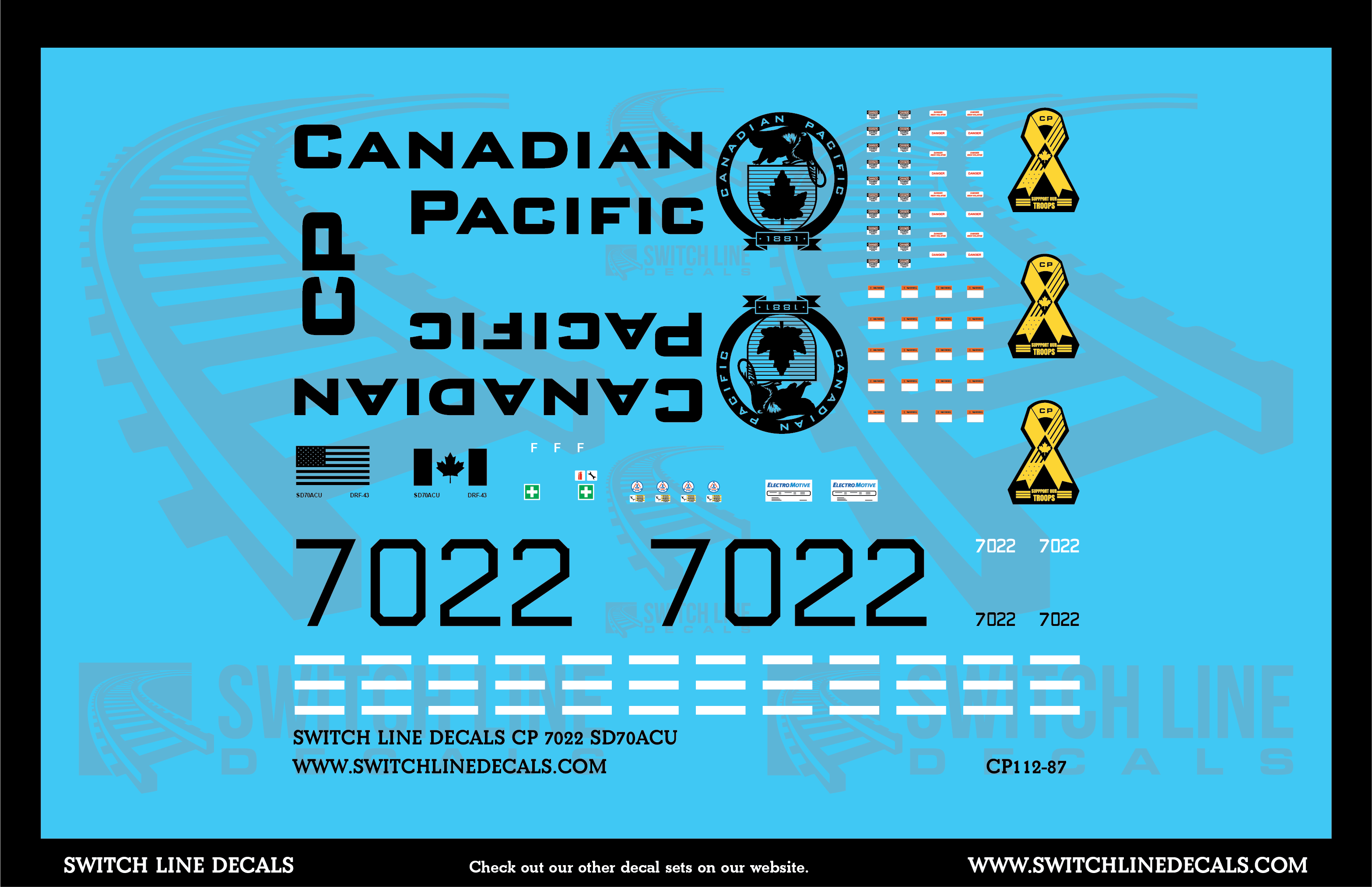 HO Scale Canadian Pacific 7022 SD70ACU Locomotive Decal Set – A&S Trains