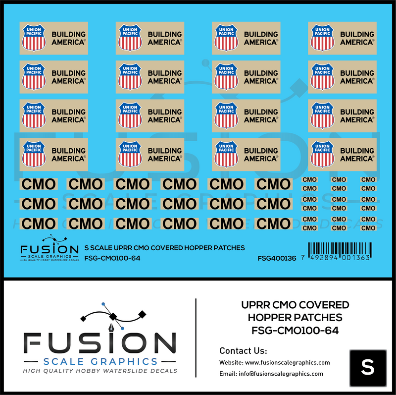 S Scale UPRR CMO Covered Hopper Patches Decal Set – A&S Trains