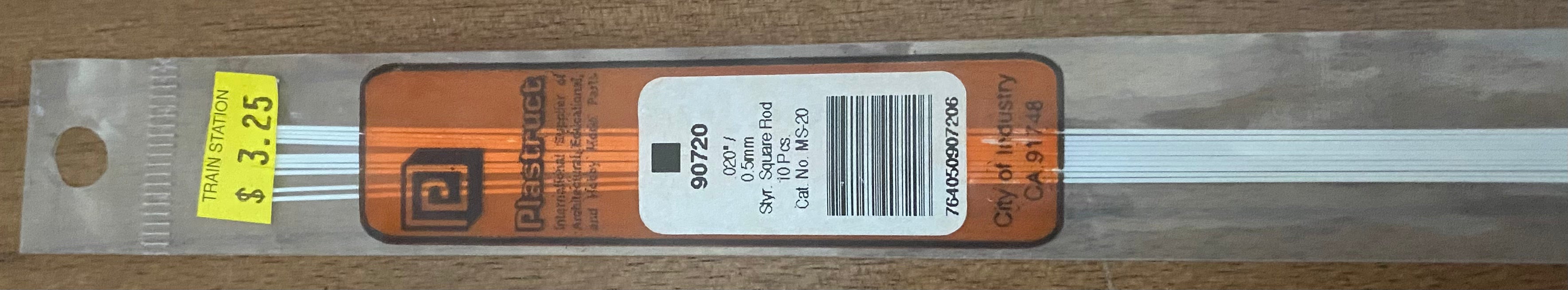 Plastruct 90720 (MS-20 / pack of 10) .020 SQUARE STYRENE ROD – A&S Trains