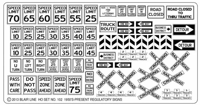 Blair Line H.O. Scale 102 Highway Signs -- Regulatory Signs #1 1950s-P ...