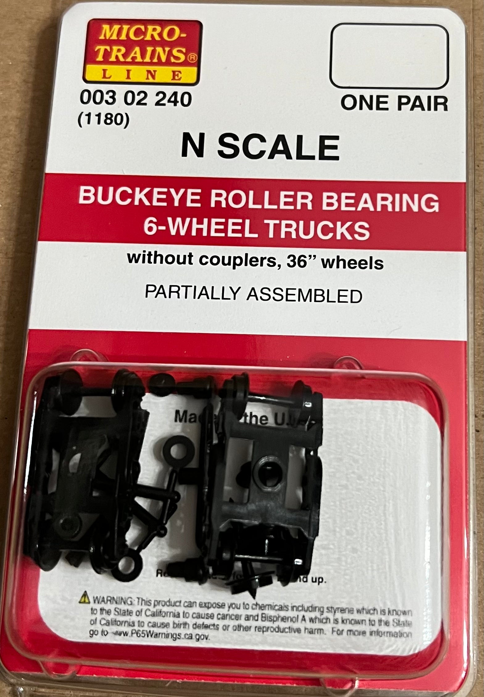 Micro-Trains N Scale 003 02 240 (1180) Buckeye Rlr Brg 6-whl Trk, w/o ...